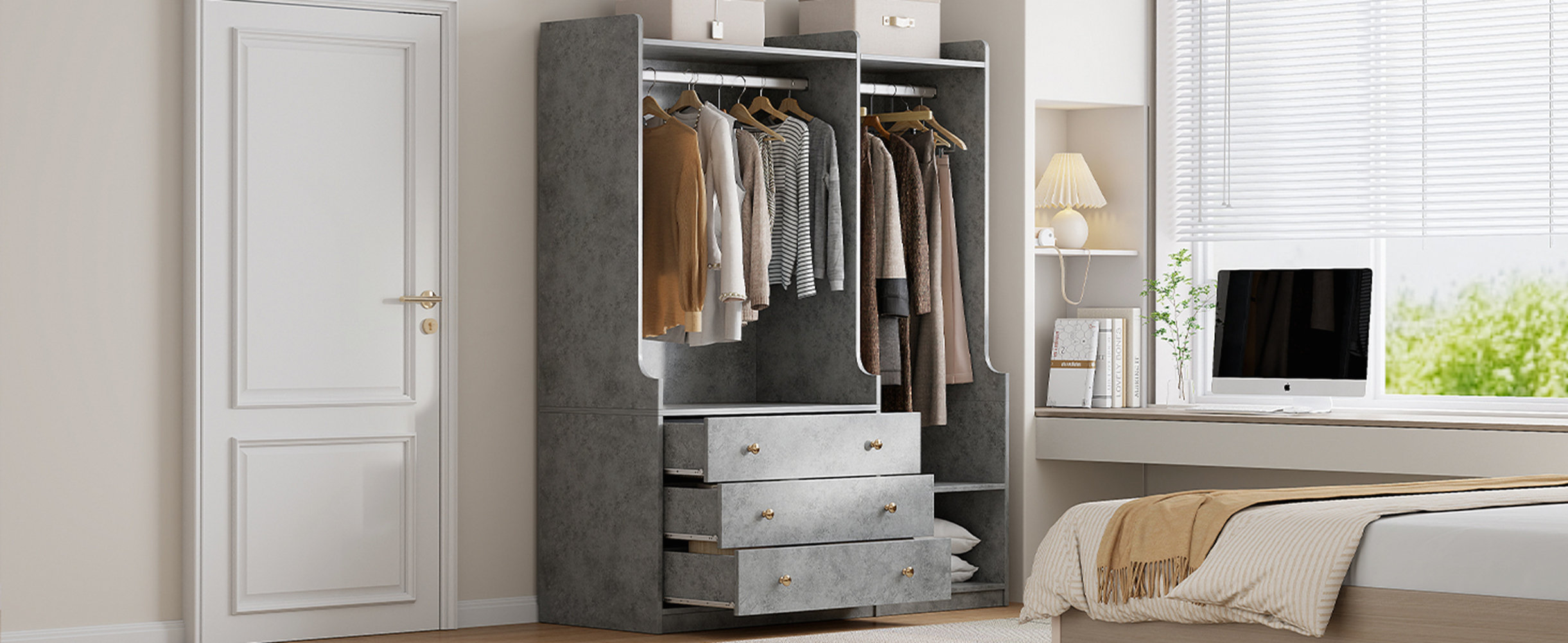 George Oliver Open Wooden Wardrobe Storage - Wayfair Canada
