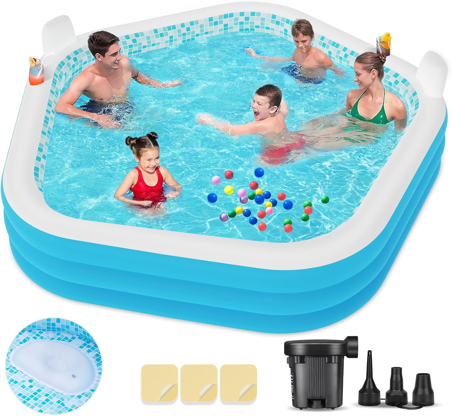 Utibia Inflatable Swimming Pool, Kiddie Pools with Pump and Seats, Blow up Pool for Kids, Family ...