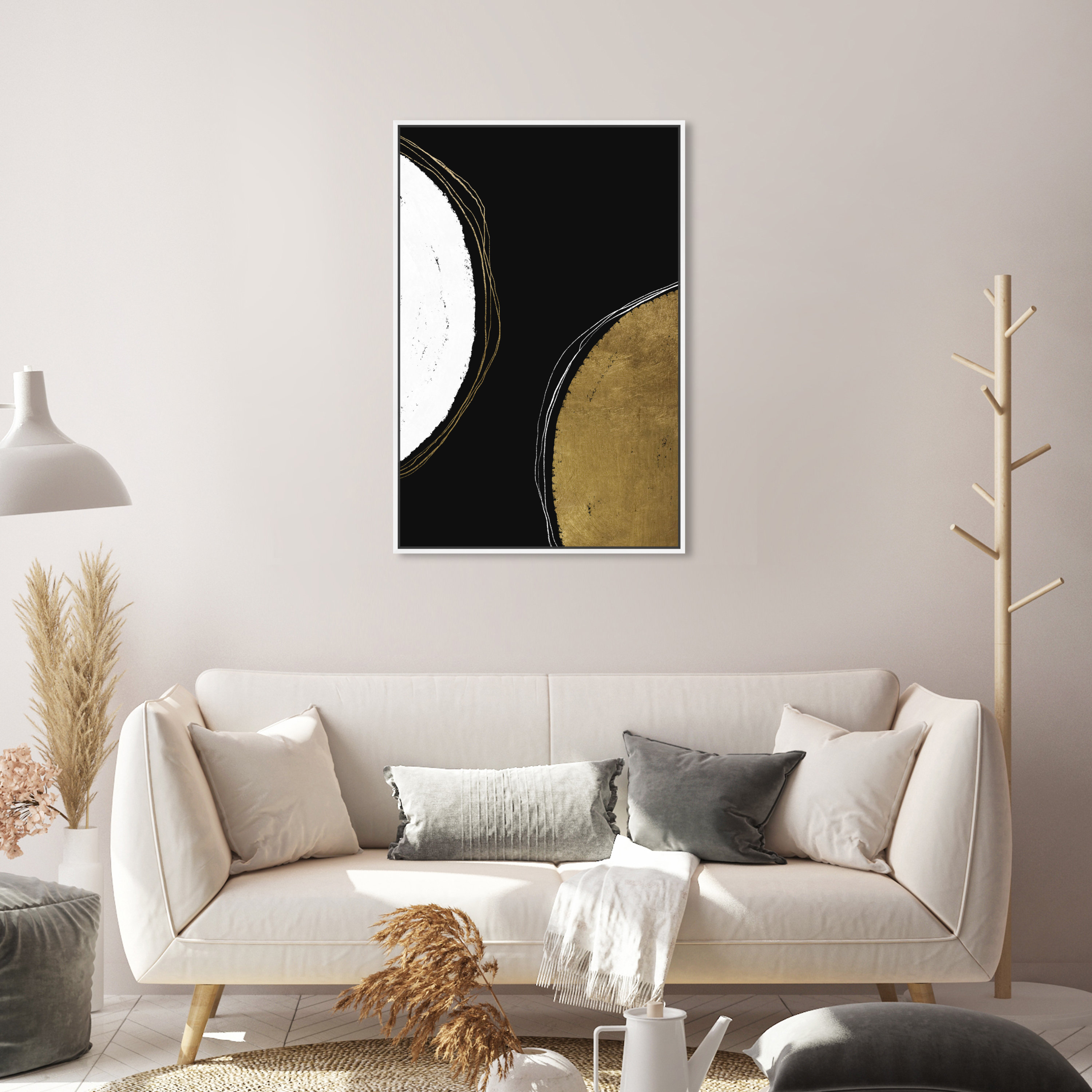 Oliver Gal Prints Two Moons In Gold, Large Circle Moons Modern Black ...