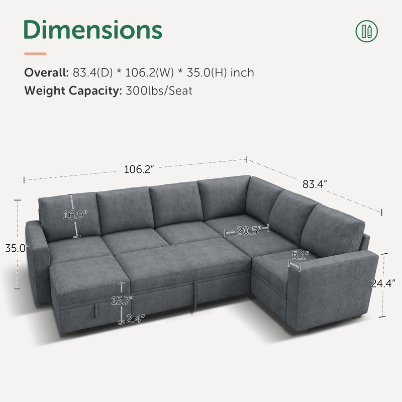 Latitude Run® U Shaped Sleeper Sectional Modular Sofa Bed With Storage ...