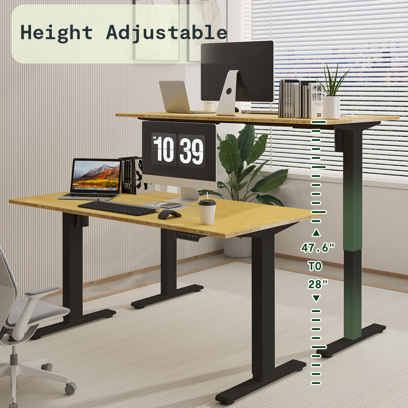 Inbox Zero Eric Height Adjustable Standing Desk, 100% Bamboo Desktop ...
