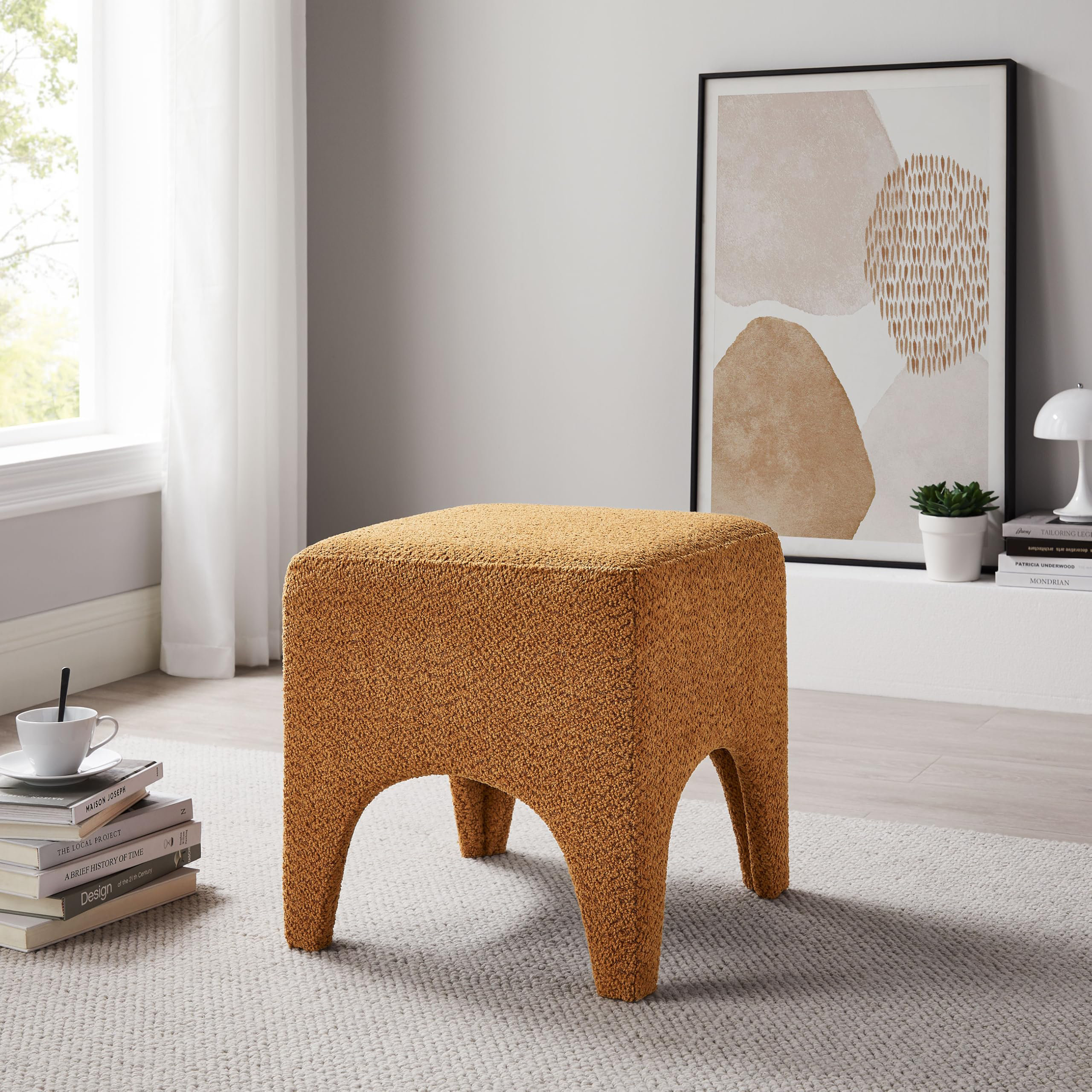 Mercer41 17" Boucle Modern Square Foot Stool Ottoman | Wayfair