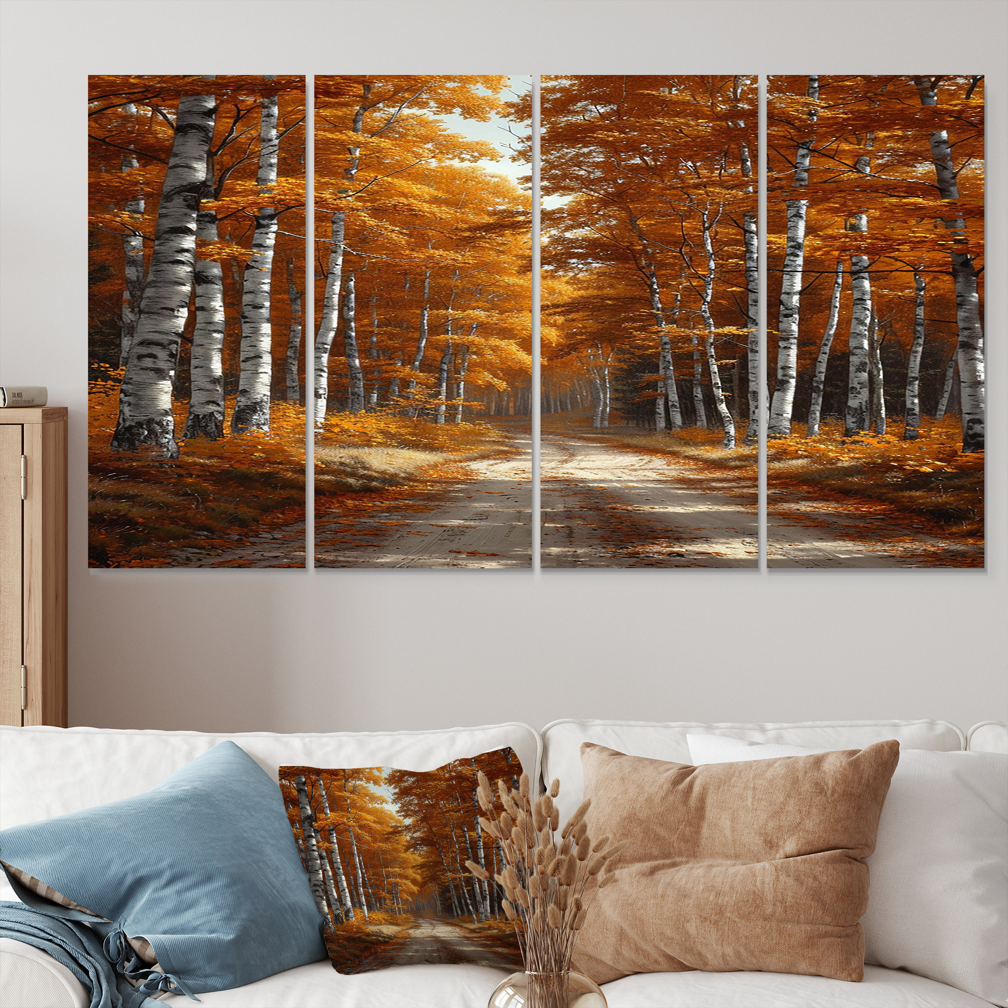 Millwood Pines Forest Path Of White Autumn Birches - Tree Birch Wall ...