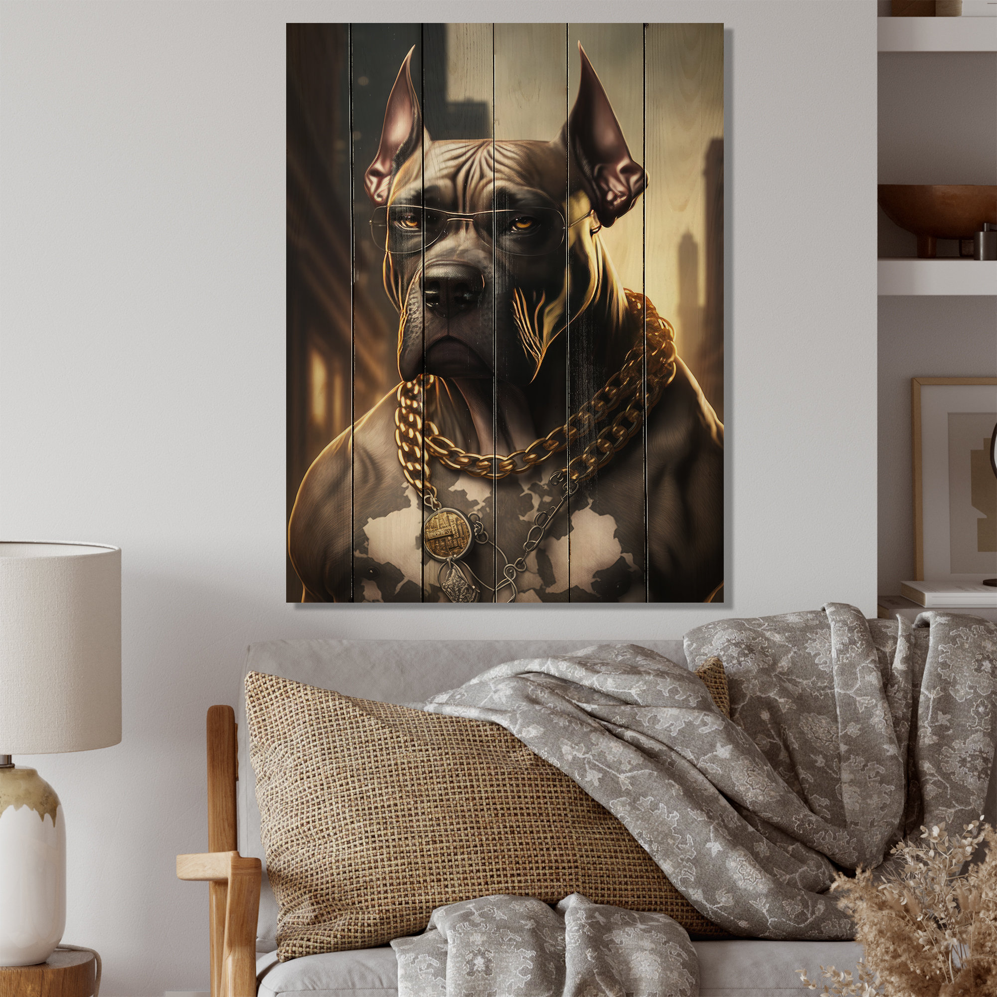 Trinx Hallback Great Dane Gangster In NYC II - Animals Wood Wall Art ...
