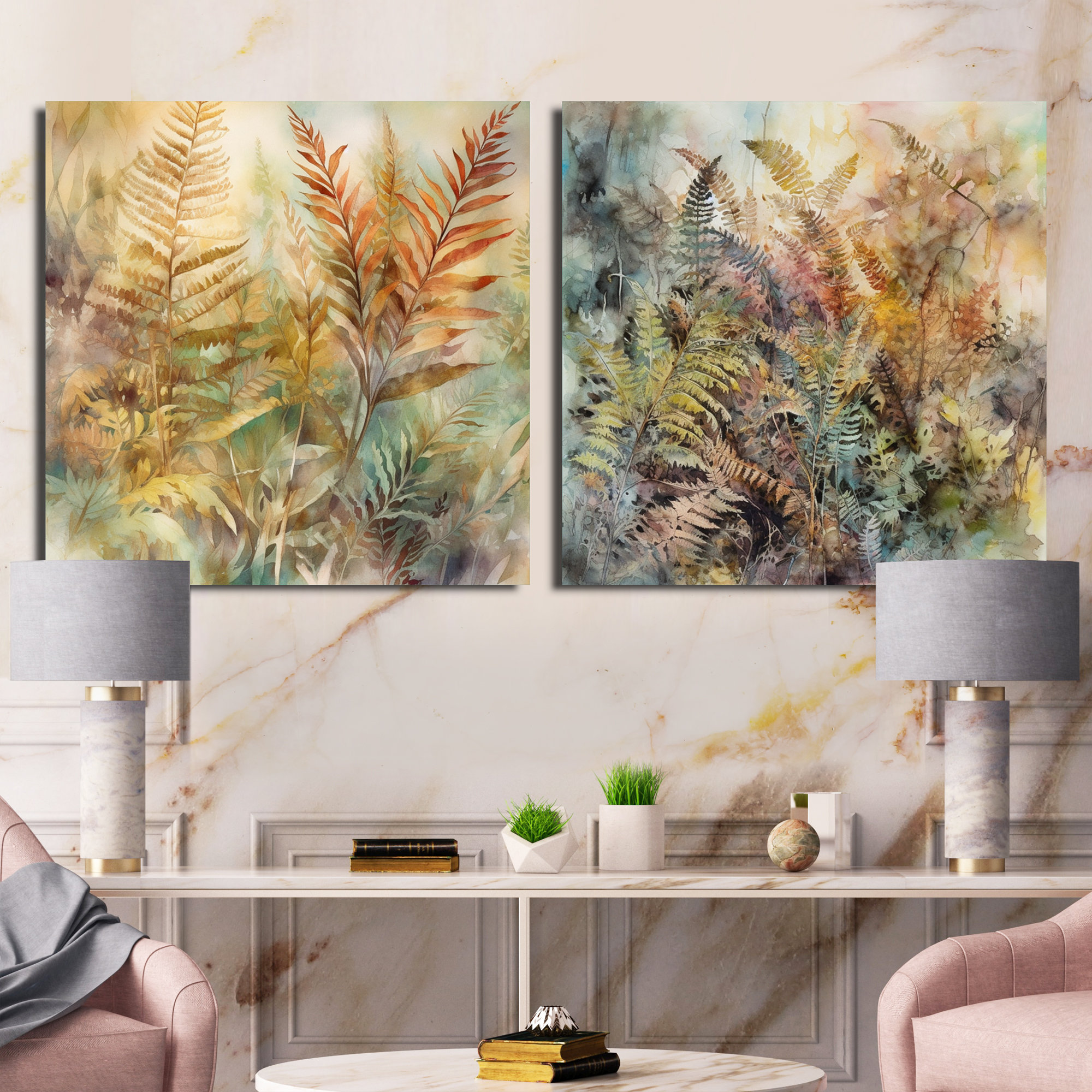August Grove® Green Grace Of Ferns - Floral Ferns Square Collage Set Of ...