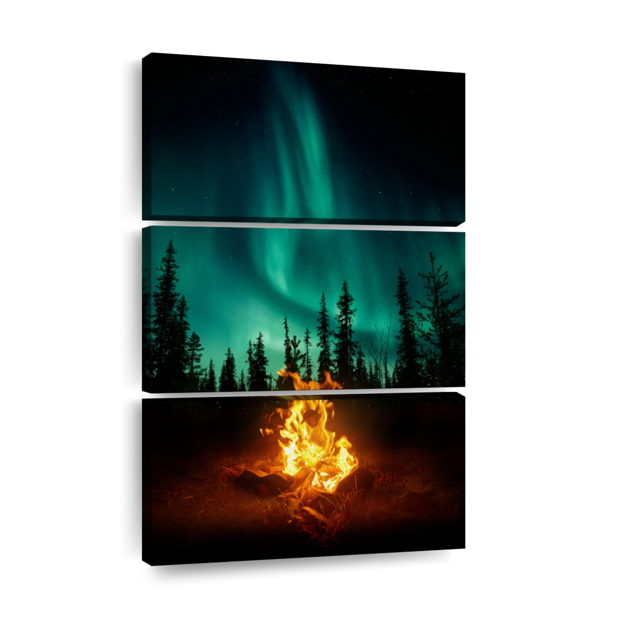 Elephant Stock Campfire Under Northern Lights - 4 Piece Wrapped Canvas ...