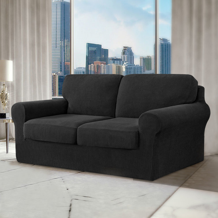 The Twillery Co. Elastic Textured Grid Combination Box Cushion Loveseat ...