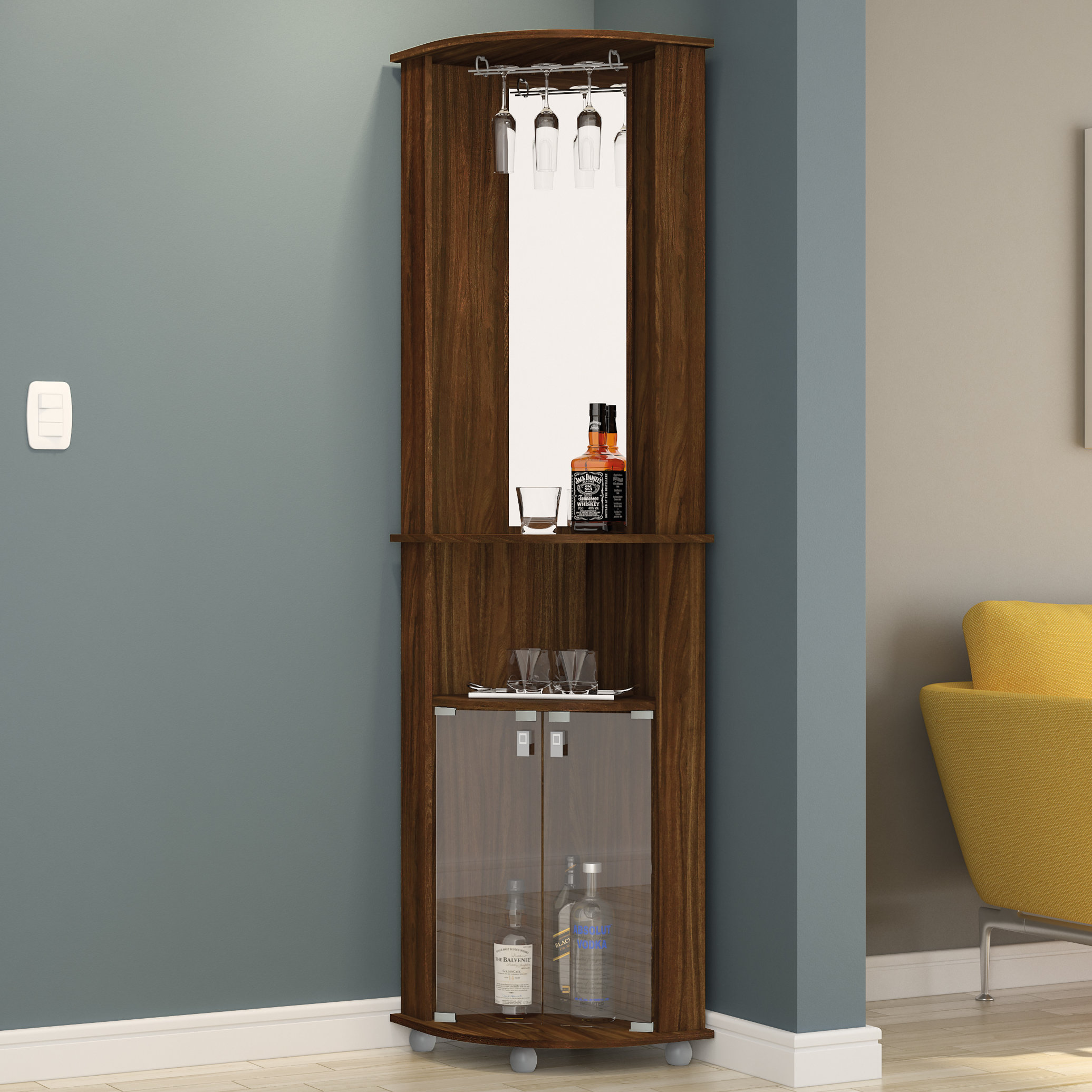 Boahaus LLC Boahaus Luxurious Corner Bar Cabinet for Living Room with ...