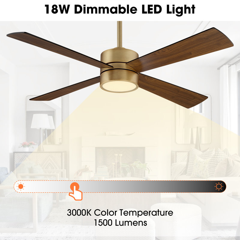 Wade Logan® 52" 4 - Blade Ceiling Fan With LED Lights And Remote ...