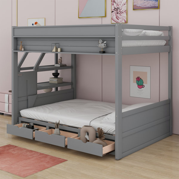 Harriet Bee Convertible Bunk Bed With Storage Staircase, Bedside Table ...