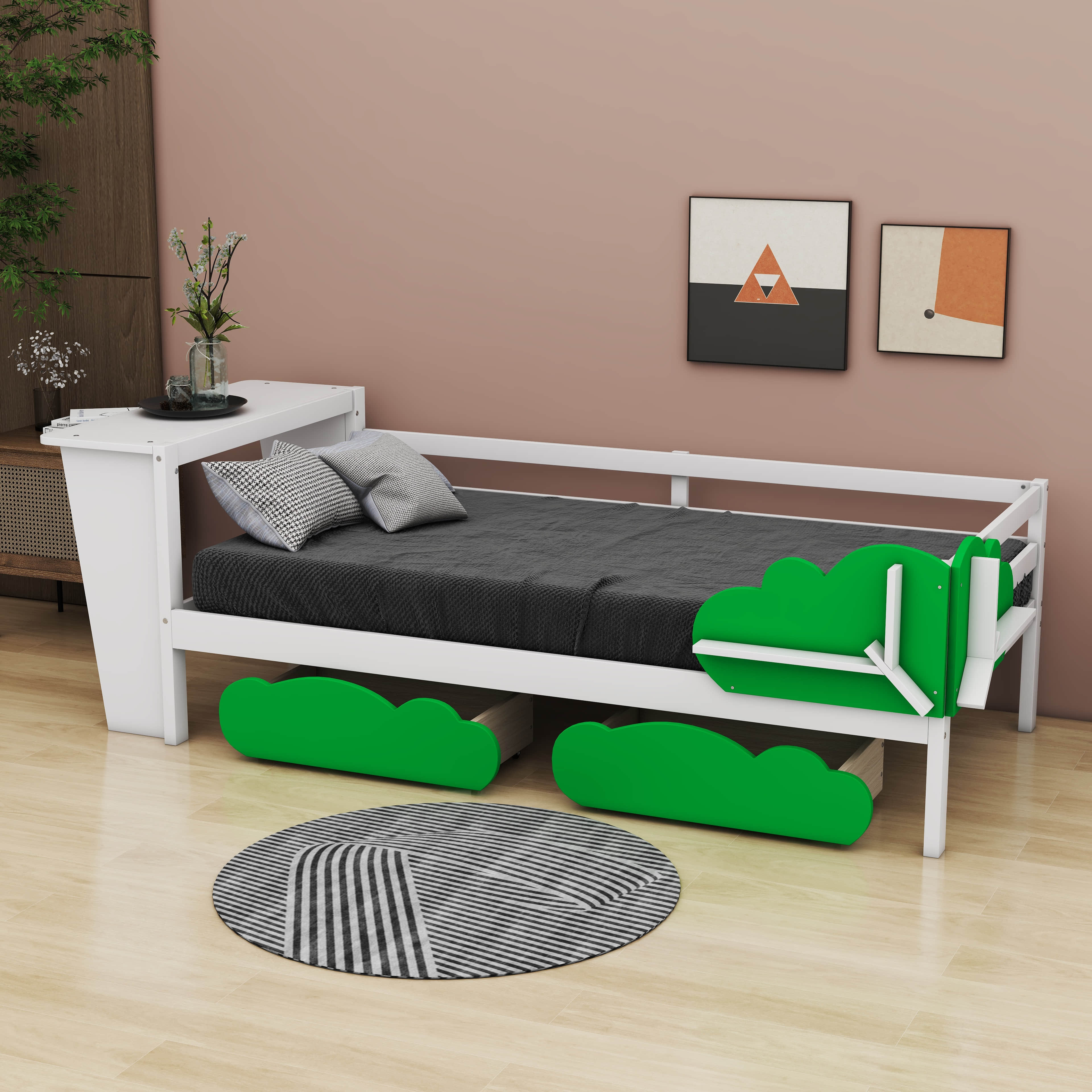 Red Barrel Studio Jenkarlo Twin Size Daybed with Desk,Green Leaf Shape ...