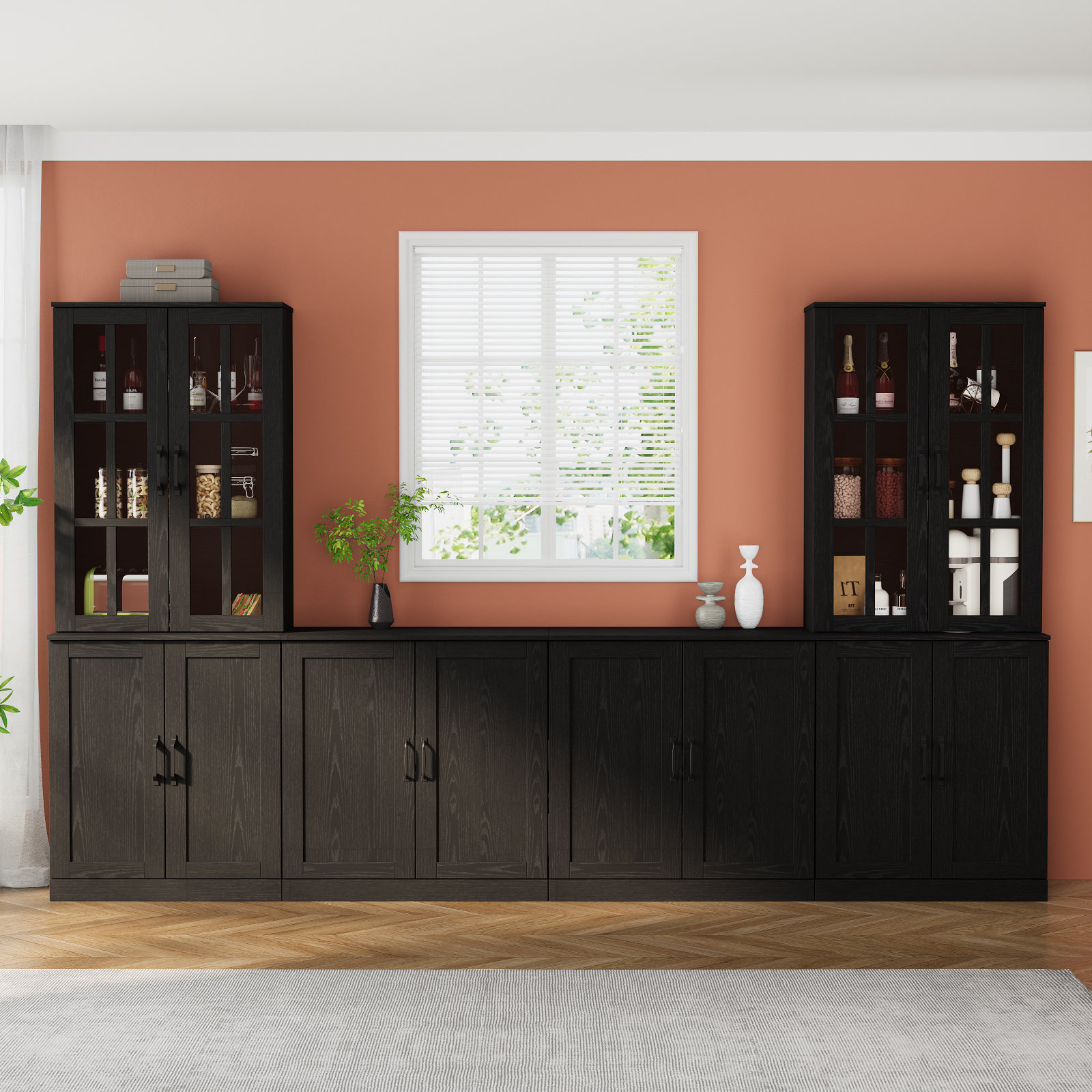 Hokku Designs 71'' Kitchen Pantry With Bookcases, 110.23'' Wide ...