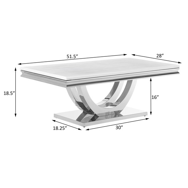 Wade Logan® Durante White And Chrome Coffee Table with Faux Marble Top ...