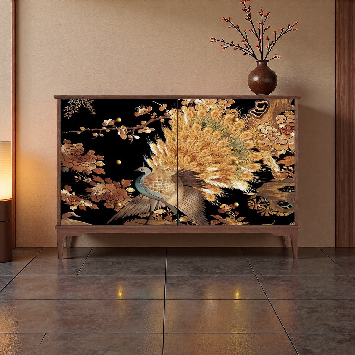 HomeLuxea Peacock Painted Wooden Storage Cabinet - Wayfair Canada