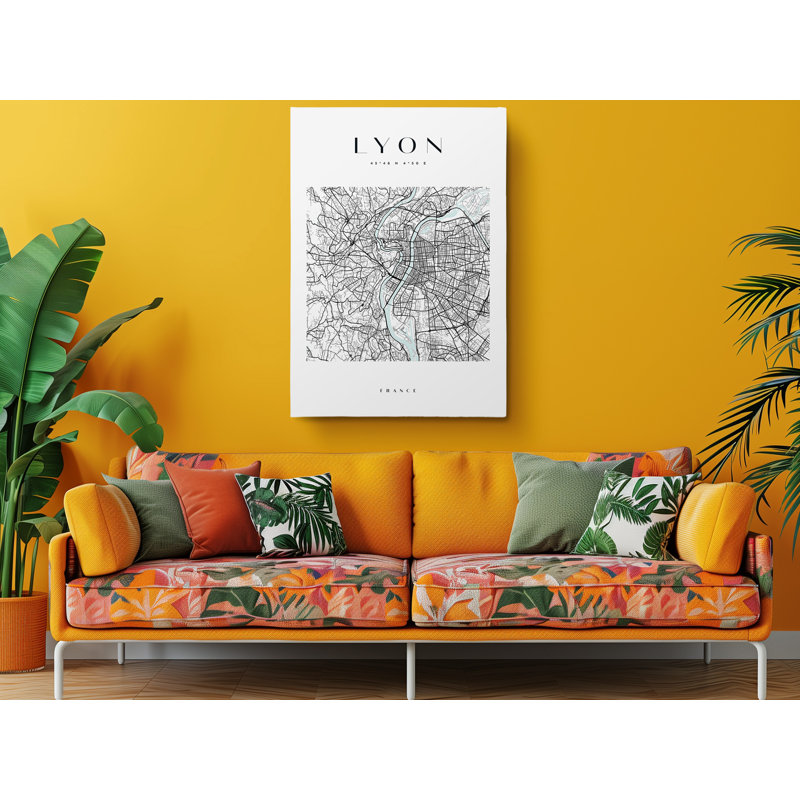17 Stories Lyon Map Print France Canvas Print | Wayfair