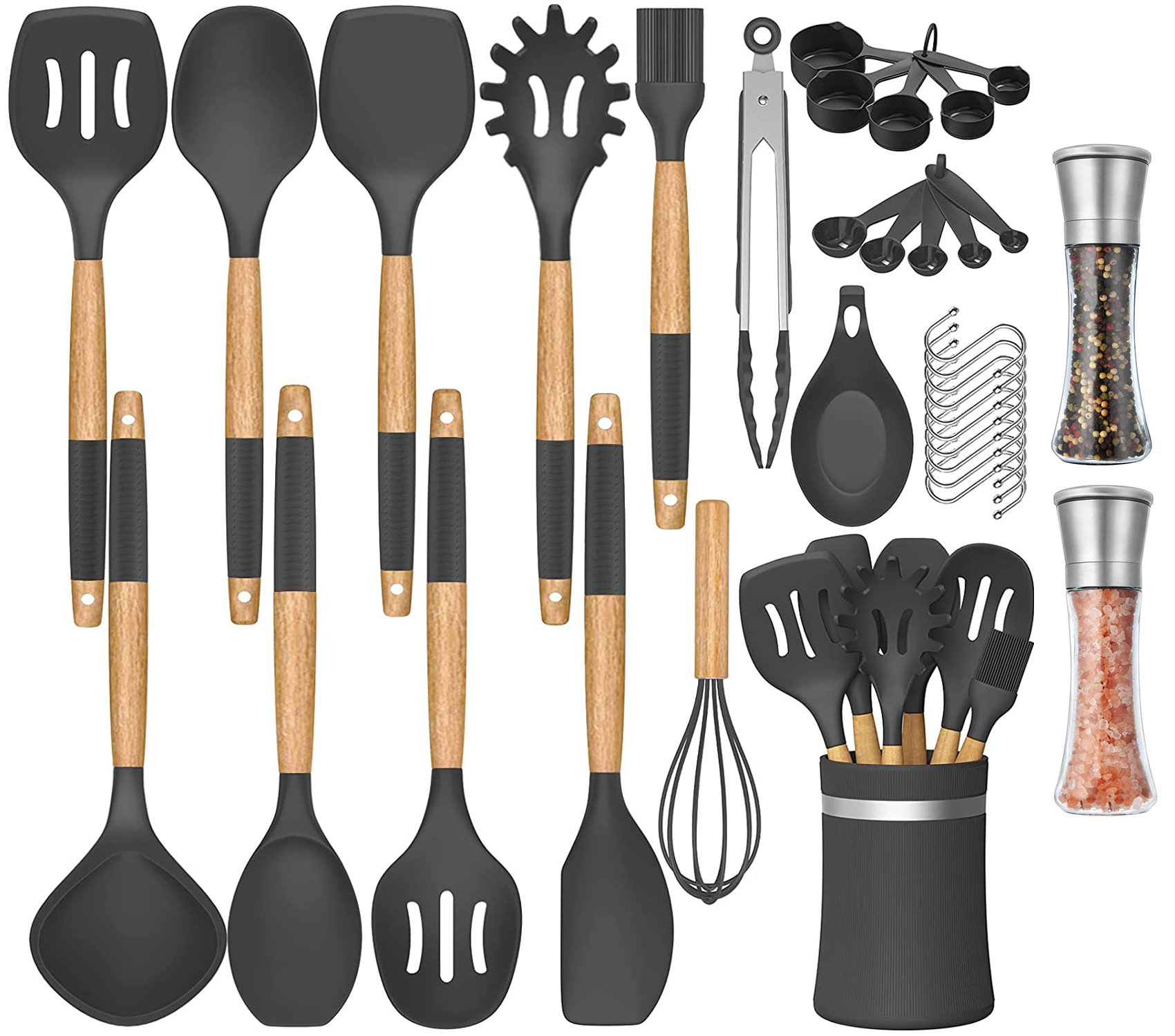 AIRPJ 25 PCS Silicone Kitchen Cooking Utensil Set, Include Salt And ...