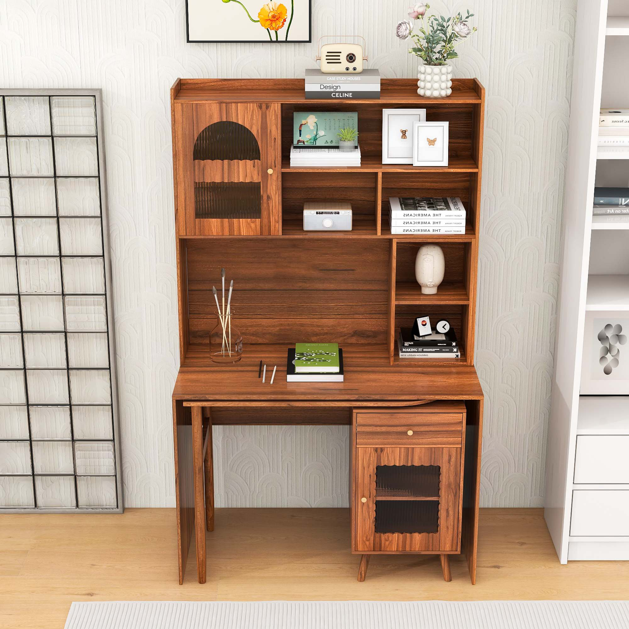 Latitude Run® Multifunctional Desk with Rotating Desktop, Storage ...