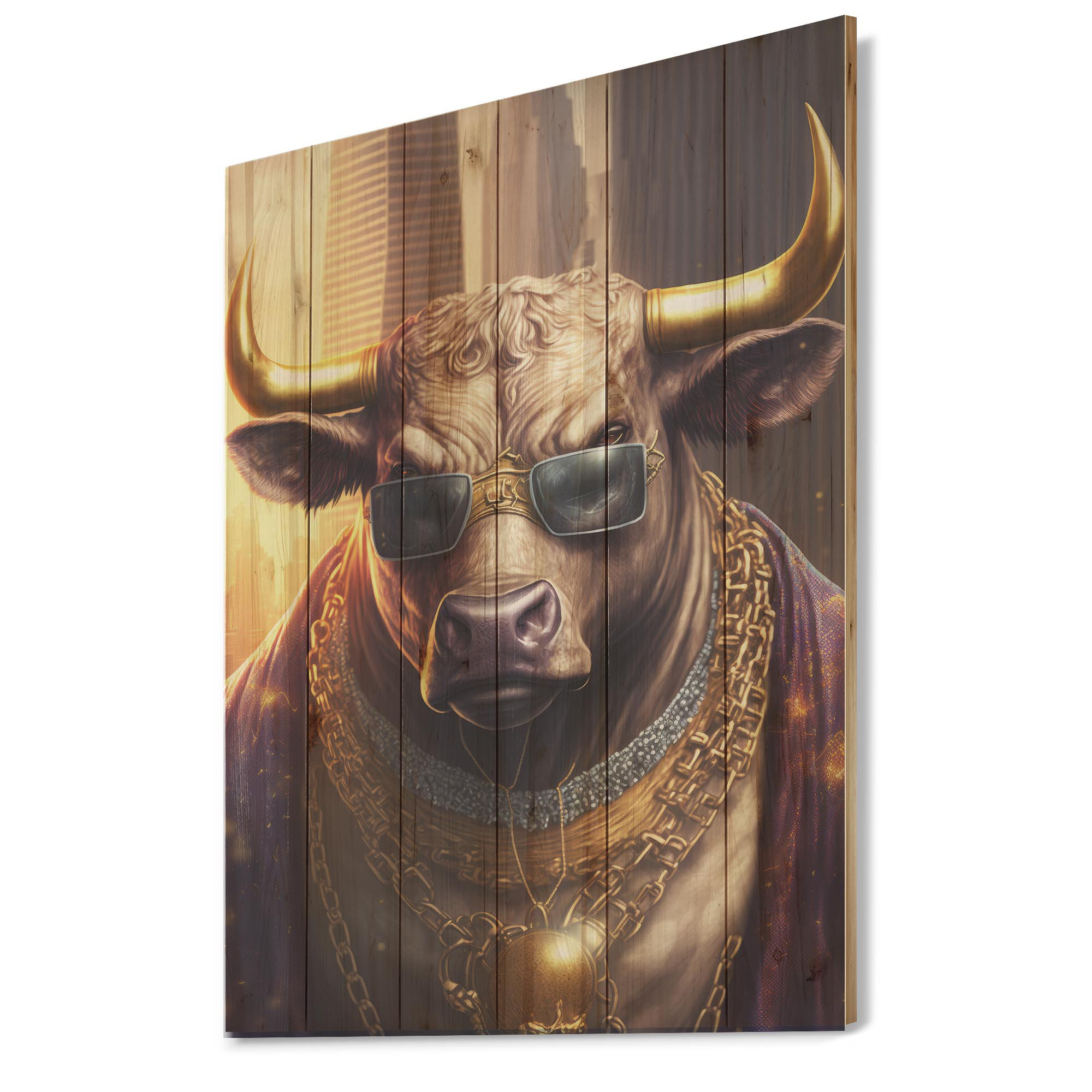 Trinx Harrol Bull Gangster In NYC II - Animals Wood Wall Art - Natural ...