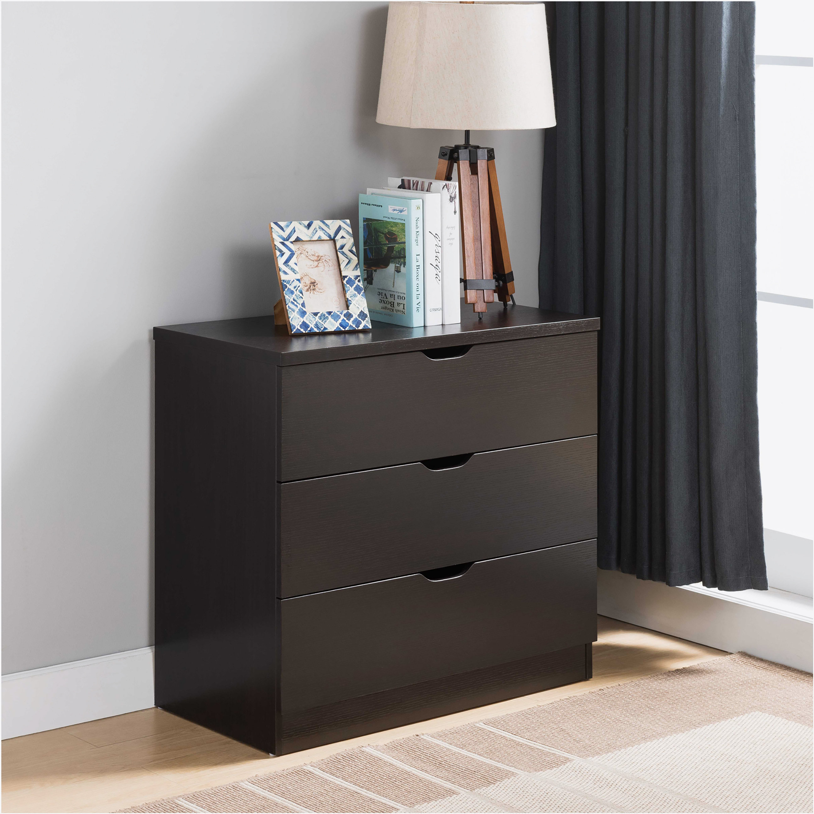 Ebern Designs Modern dark chocolate three drawer chest and clothes ...