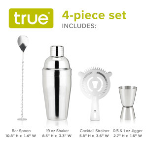 True Stainless Steel Barware Set Includes Cocktail Shaker, Spoon ...