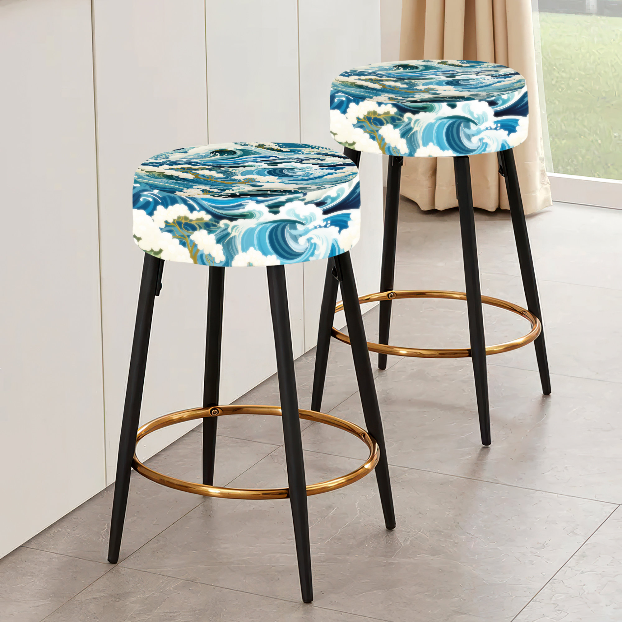Design Art Water Elements - Japan Wave Bar Stools Set Of 2 | Wayfair