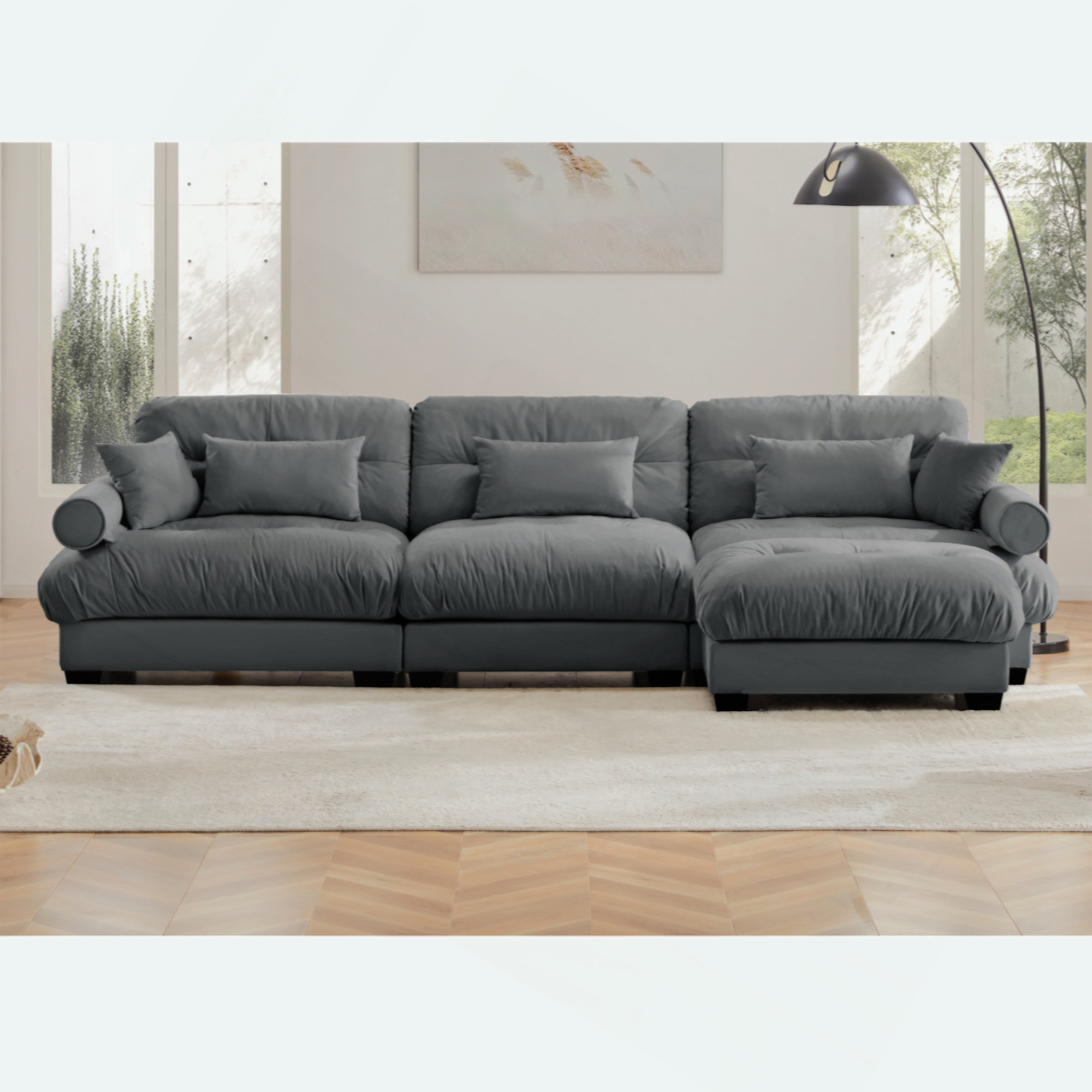 Latitude Run® Super Comfort Oversized Modular Velvet Sectional Sofa Couch With Movable Ottoman ...