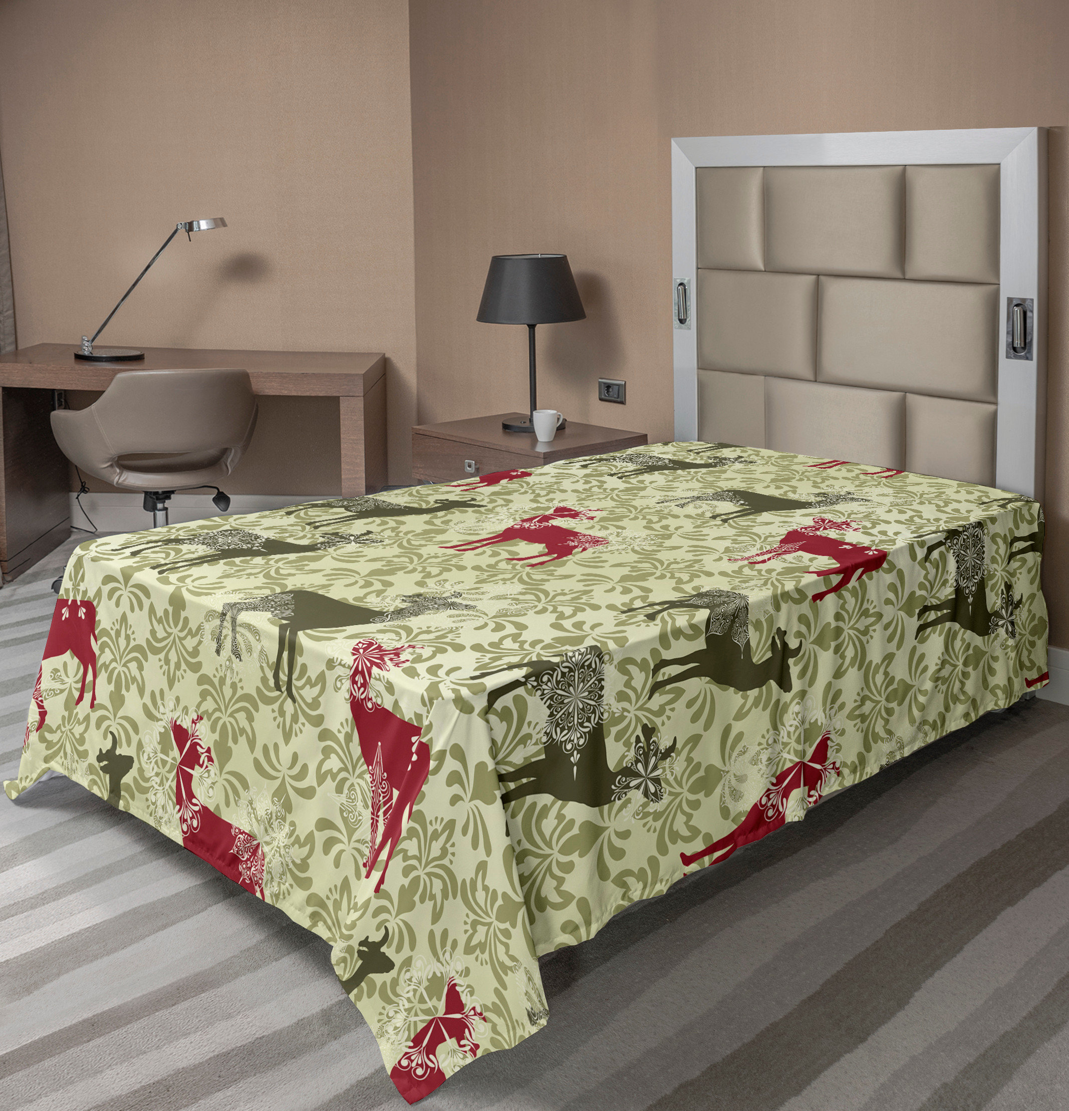 Ambesonne Vintage Top Flat Sheet Damask Design Pattern Maroon Green ...