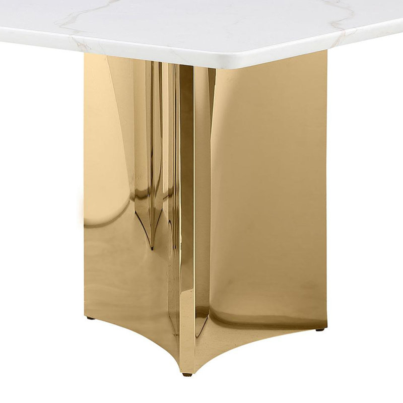 Everly Quinn Rectangular 79-inch Marble Top Dining Table White | Wayfair