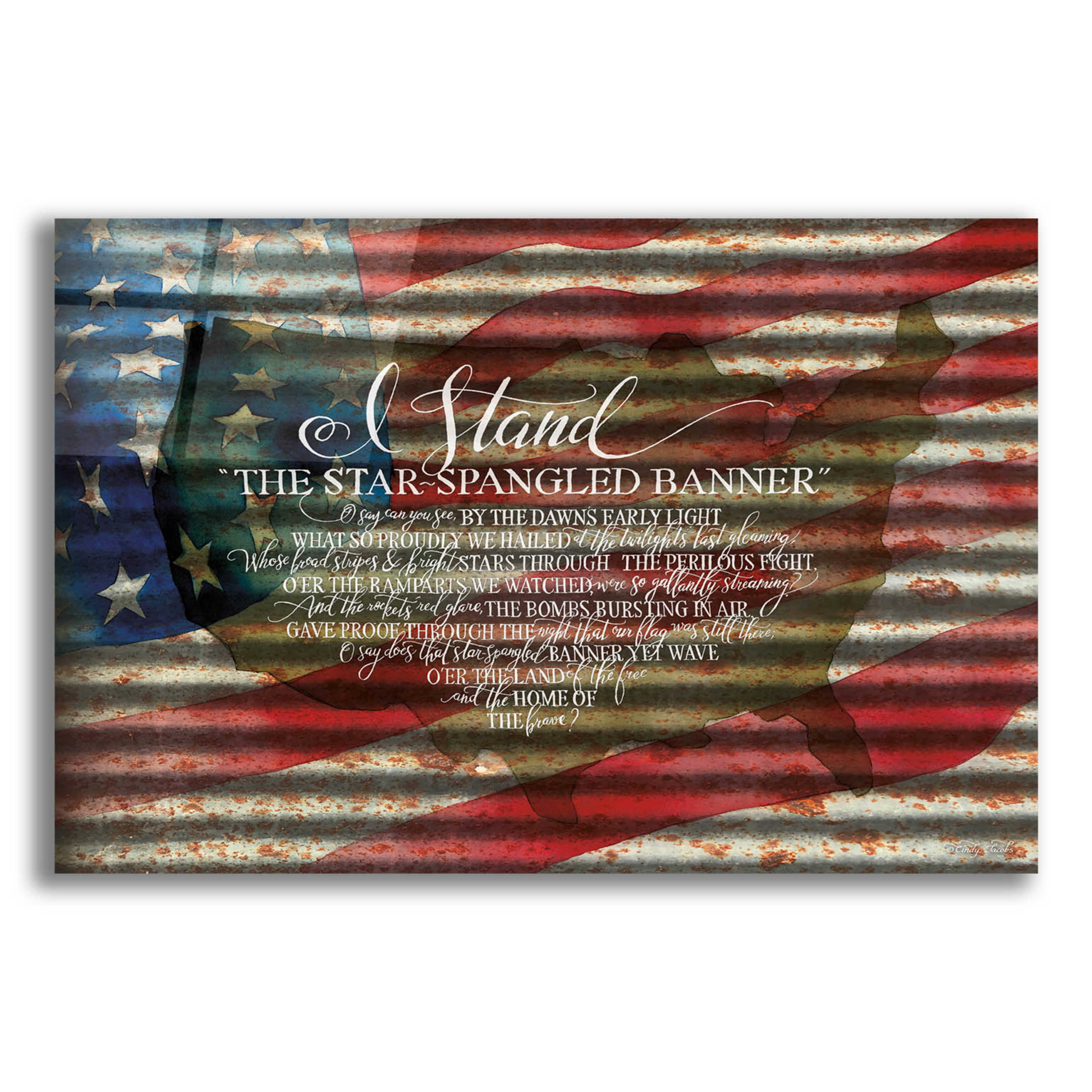 Trinx I Stand American Flag on Metal by Cindy Jacobs - Unframed Print ...