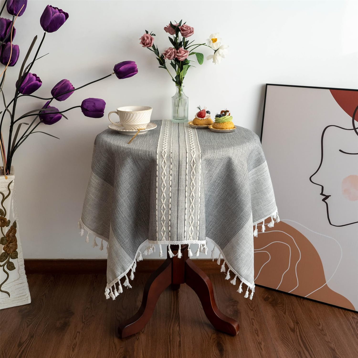 Dakota Fields Farmhouse Striped Tassle Small Tablecloth | Wayfair