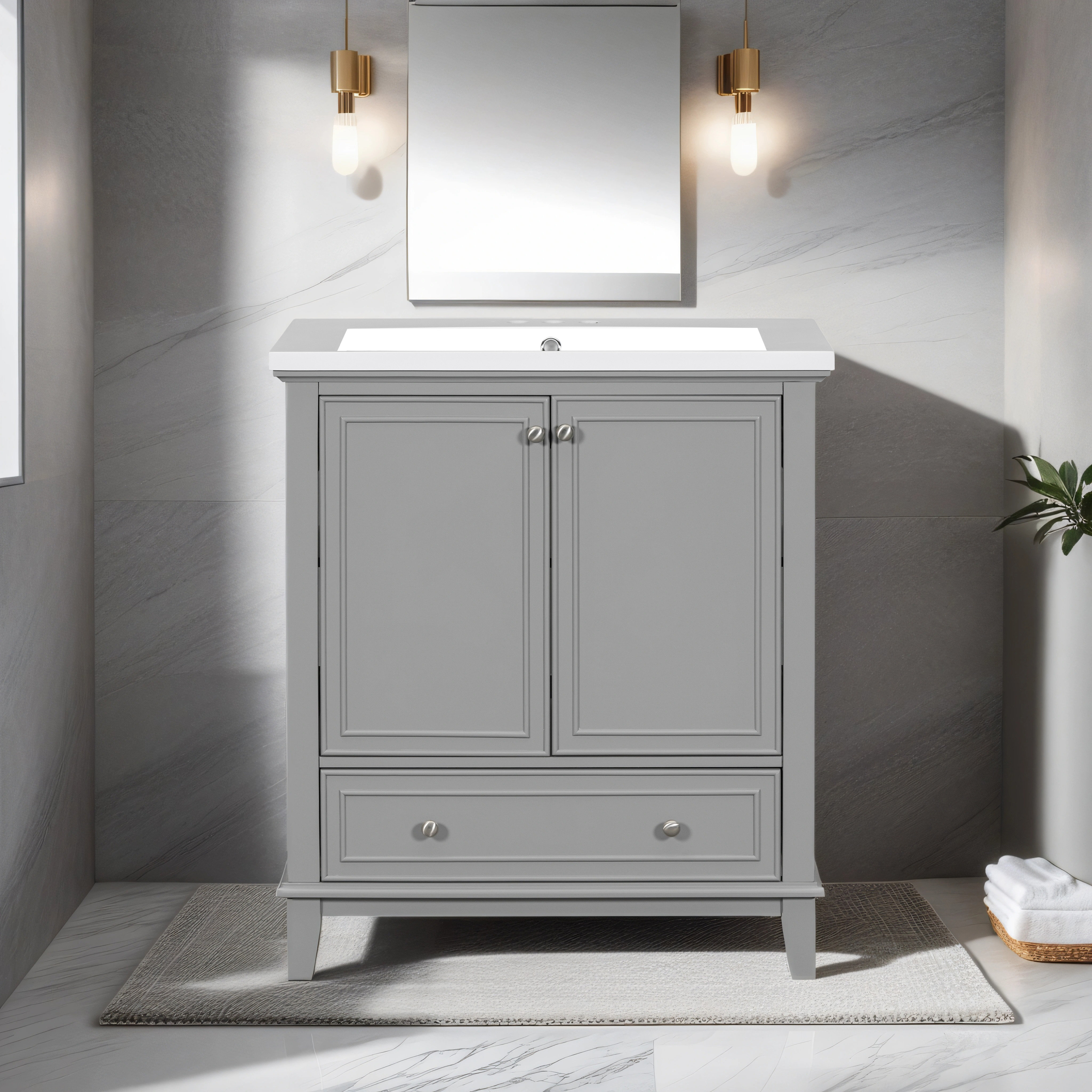Winston Porter Nicklous 30.04'' Single Bathroom Vanity with Ceramic Top ...