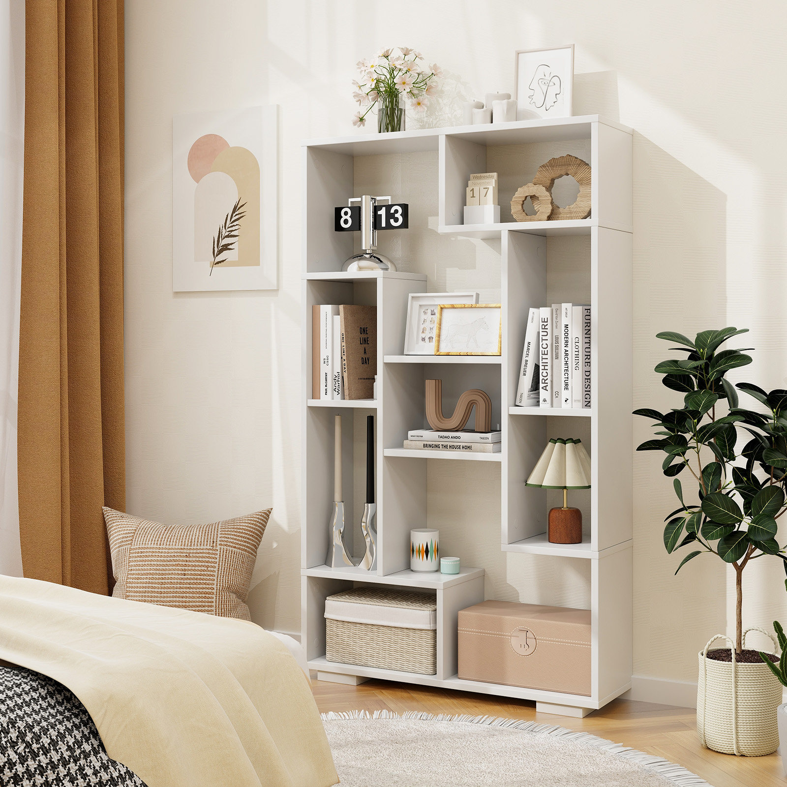 Topbuy Geometric Bookshelf 47-Inch Bookcase w/ Multiple Open Shelves ...