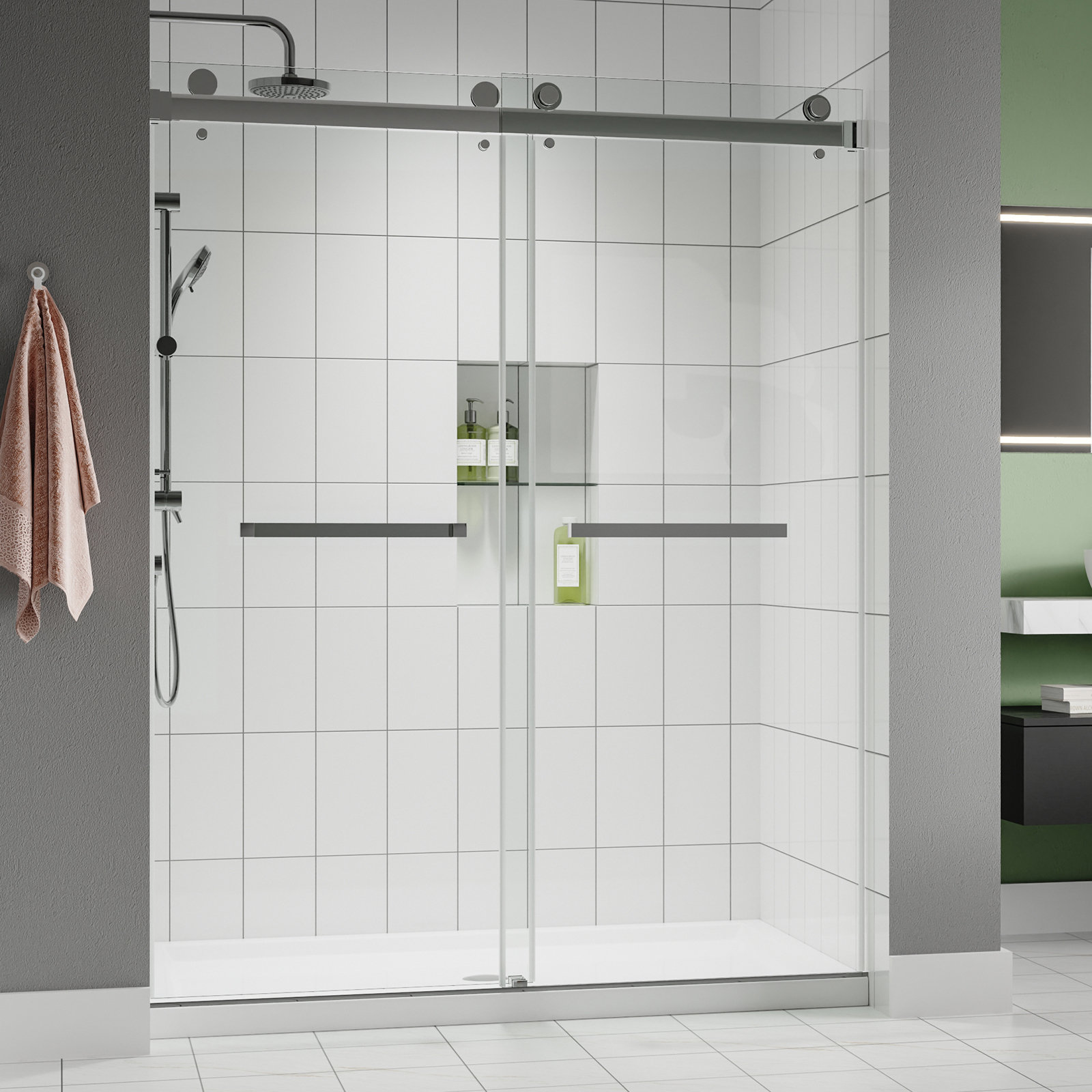 AZUPIN 56"- 60" W x 79" H Double Sliding Frameless Shower Door | Wayfair