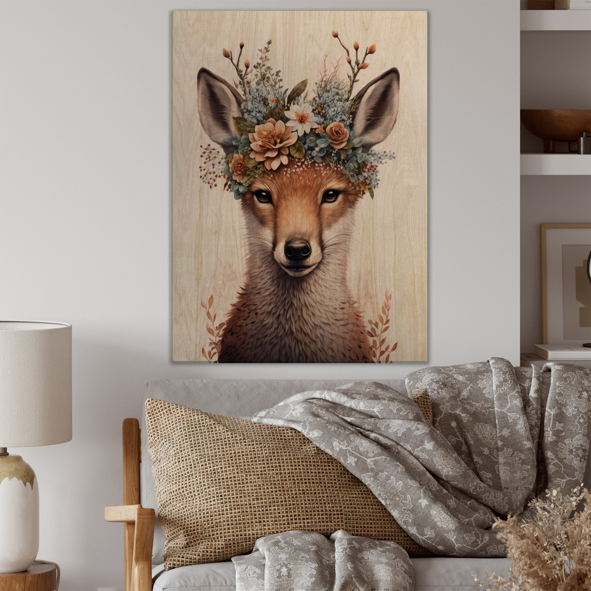 Zoomie Kids Paton Cute Baby Fox With Floral Crown V - Unframed Print on ...