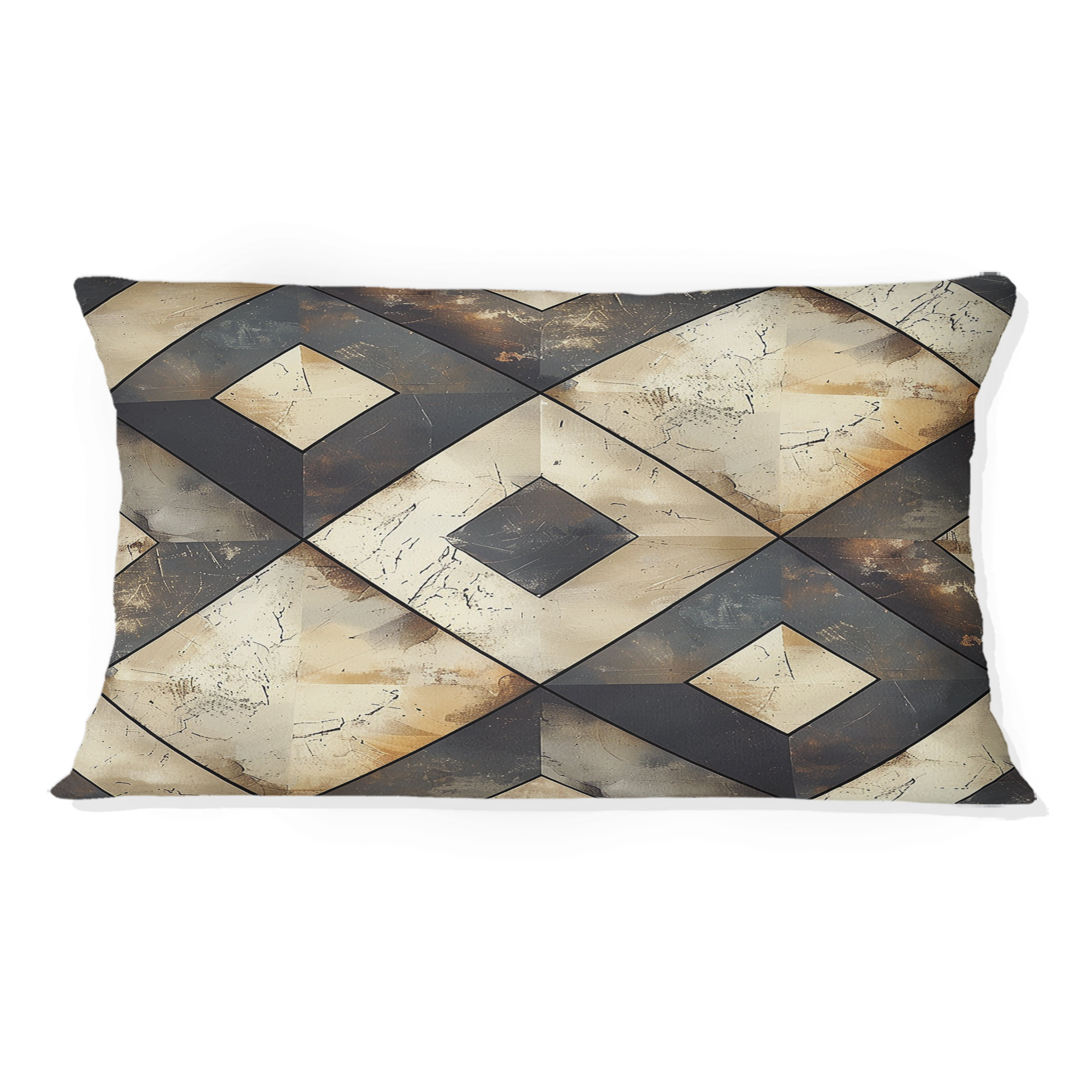 Design Art Brown Modern Rhombus Pattern II - Modern Lumbar Pillow | Wayfair