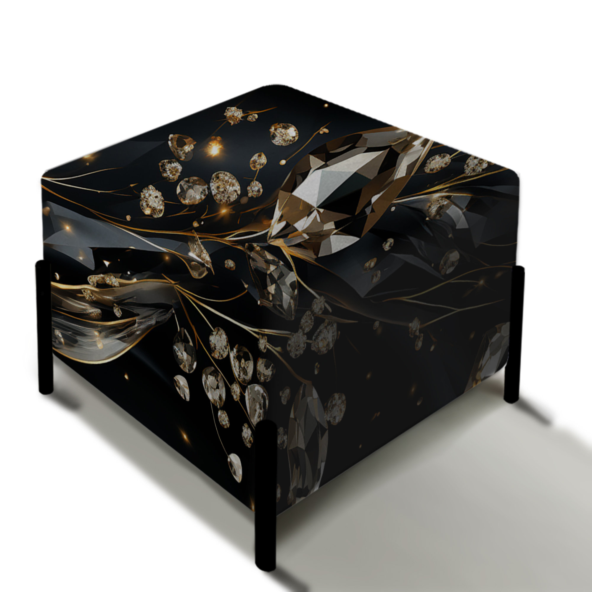 Design Art Crystal Black Glass Glamour Opulence - Glam Square Ottoman ...
