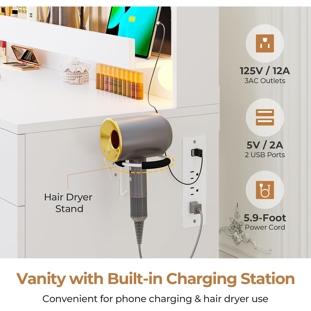 Wrought Studio™ Makeup Vanity Desk With Large Lighted Mirror, 46"w ...