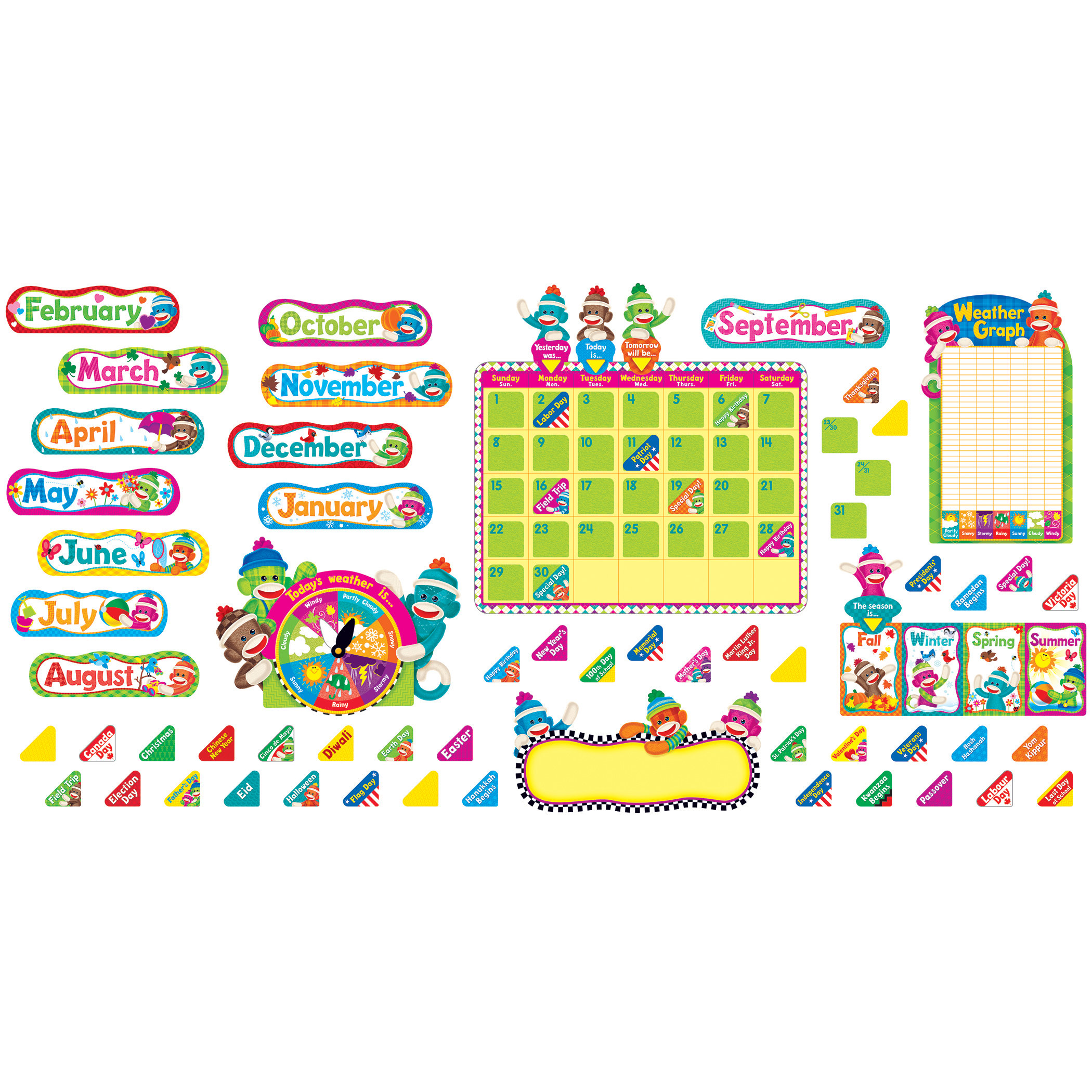 TREND enterprises, Inc. TREND Sock Monkeys Calendar Bulletin Board Set ...