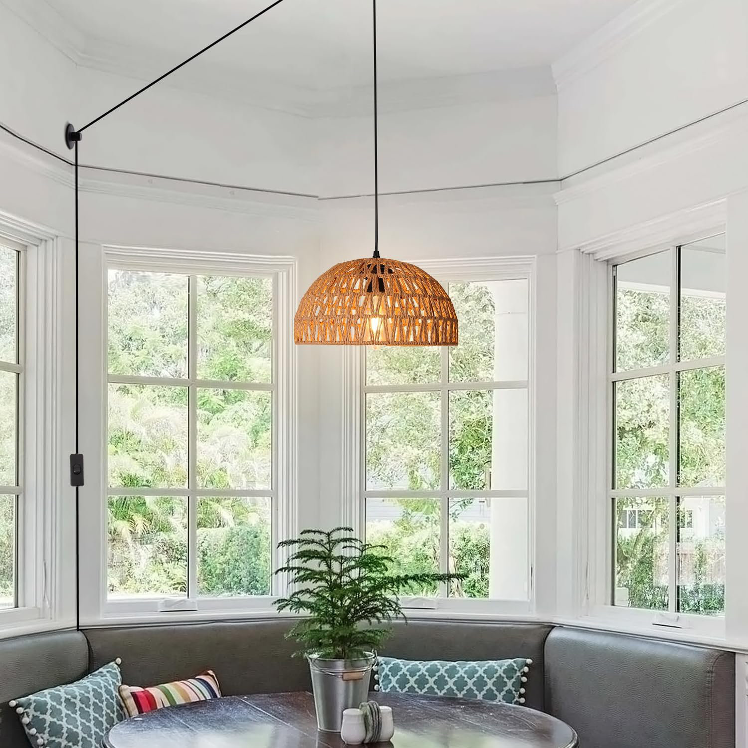 Bay Isle Home™ Rattan Hanging Lamp Plug In Pendant Light With 15 Ft ...