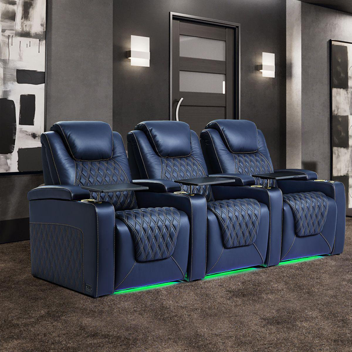 Brayden Studio® Top Grain Leather Home Theater Seating 7 Color Ambient ...
