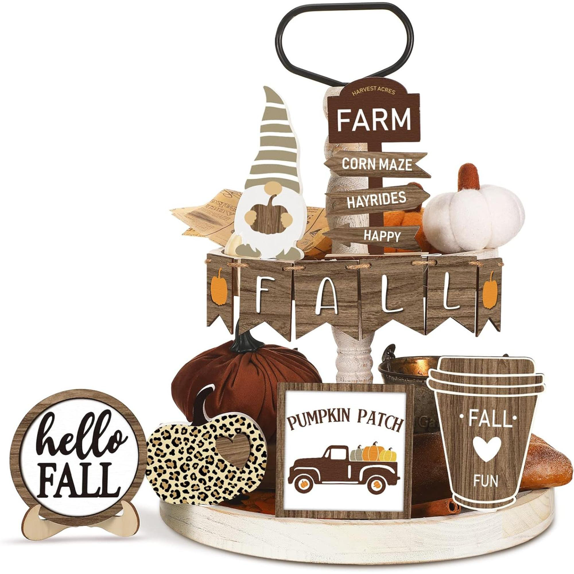 The Holiday Aisle® Kaho 12 Pcs Fall Farmhouse Tiered Tray Decor Set ...