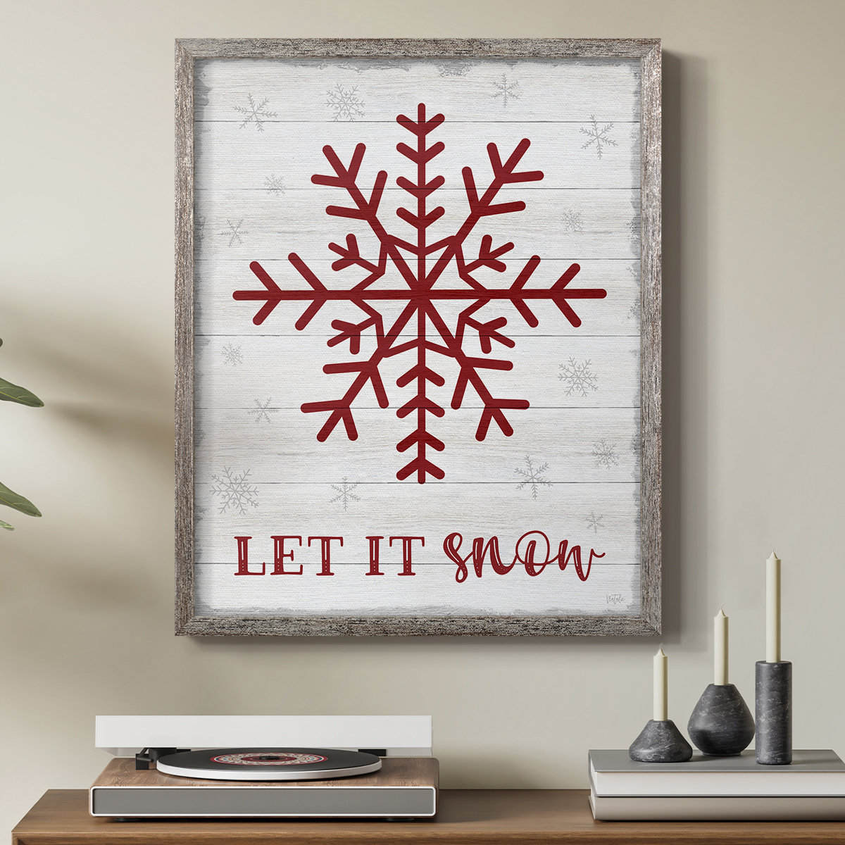Ophelia & Co. Let It Snow Snowflake Framed Print - Solid Wood | Wayfair