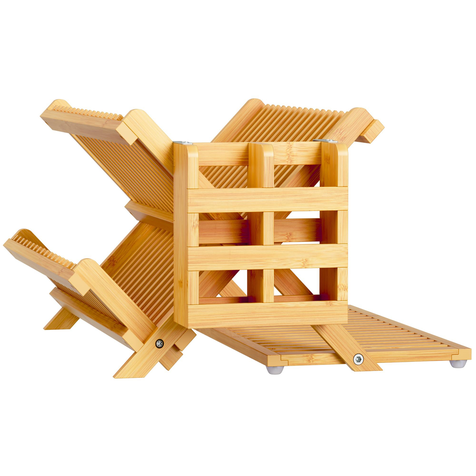 LEERWEI Bamboo Dish Drying Rack With Utensil Holder, 3 Tier Collapsible ...