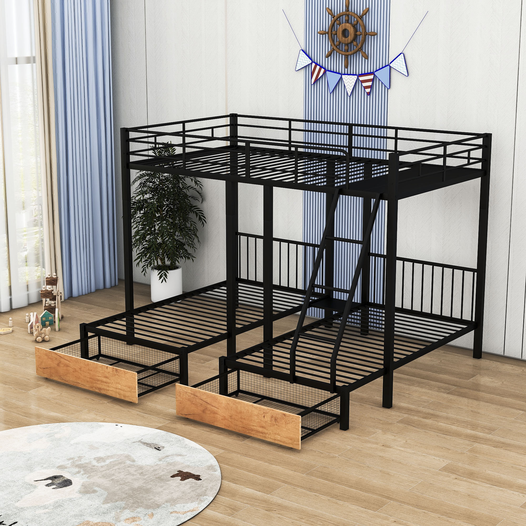 Mason & Marbles Ty Kids Full Over Twin & Twin 2 Drawers Metal L-Shaped ...