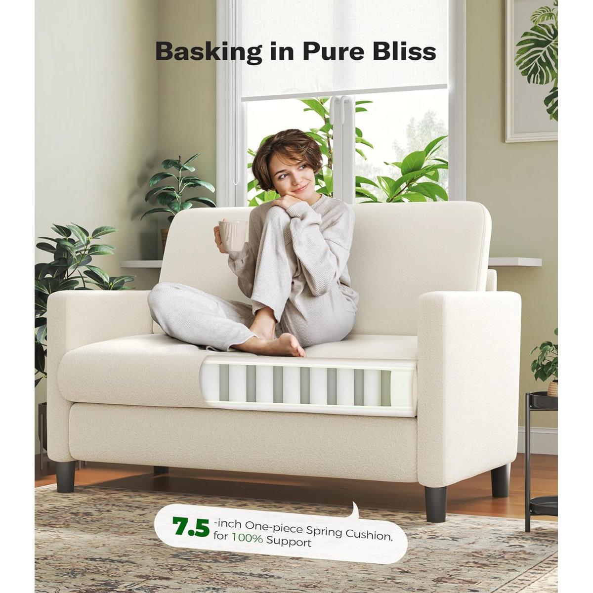 Ebern Designs Jekayla Mini Teddy Fleece Sofa 50.99 "Square Armrest with ...