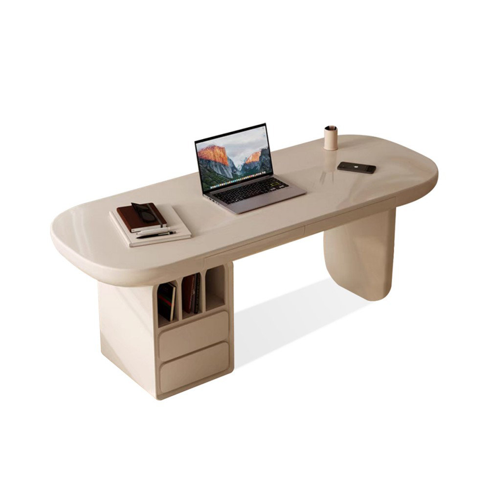 Furnire Lewi Crystal-cream Rectangular Manufactured Wood desks | Wayfair