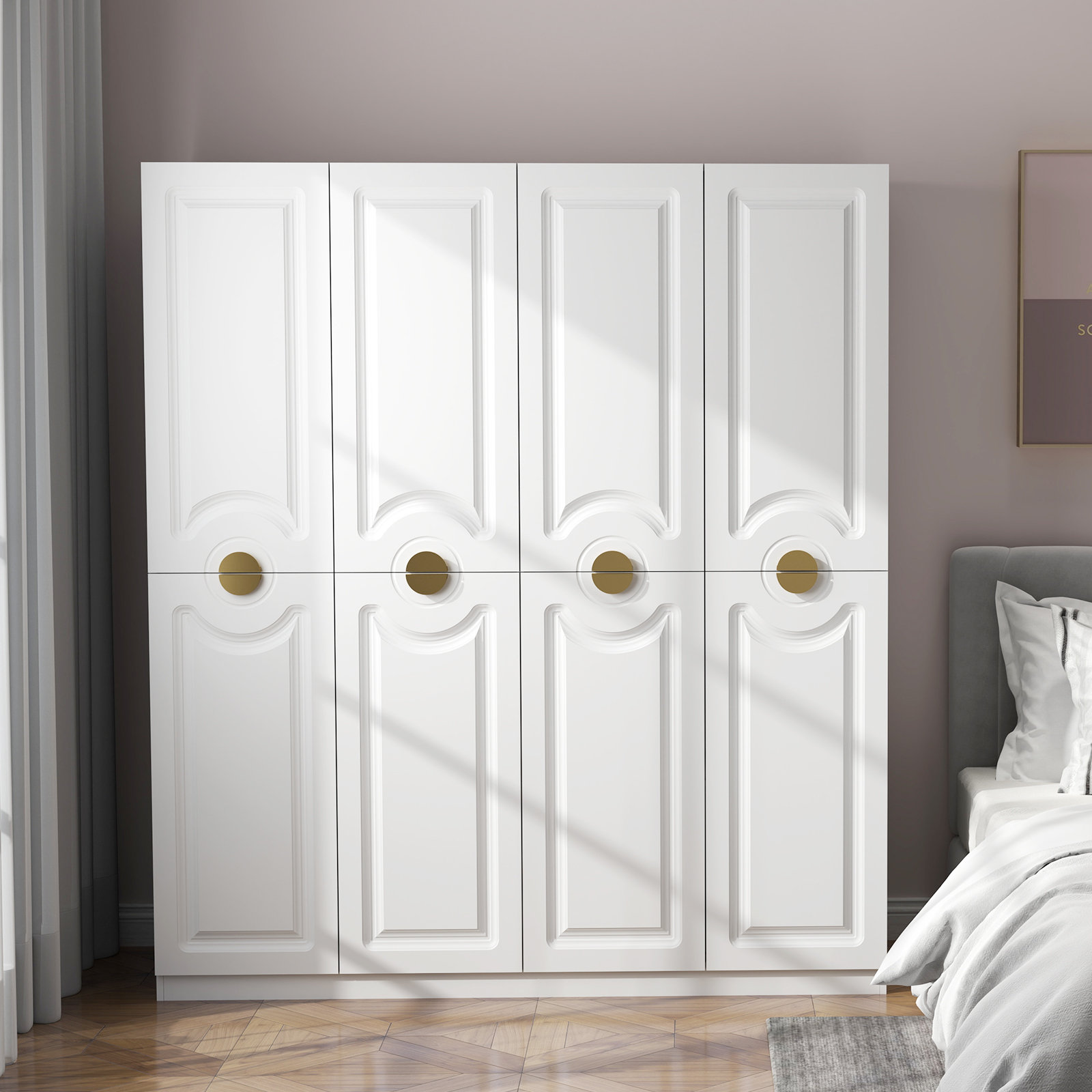 Mercer41 Vernando 63"W White Closet Wardrobe Tall Closet Wardrobe ...