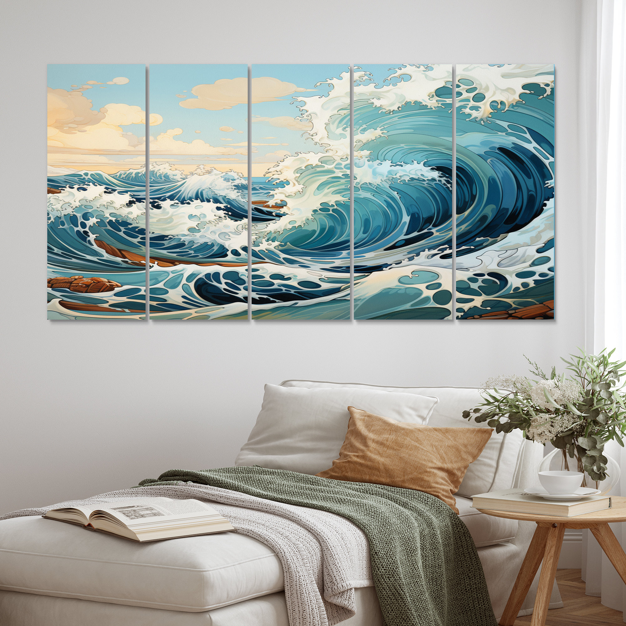 Dovecove Teal Kinetic Waves IV - Landscapes Wall Art Living Room - 5 ...