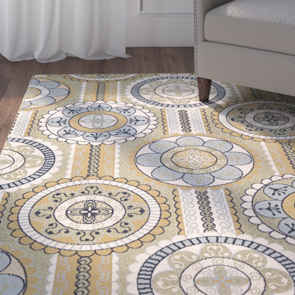 Charlton Home® Lewis Floral Blue/Yellow Indoor / Outdoor Area Rug ...