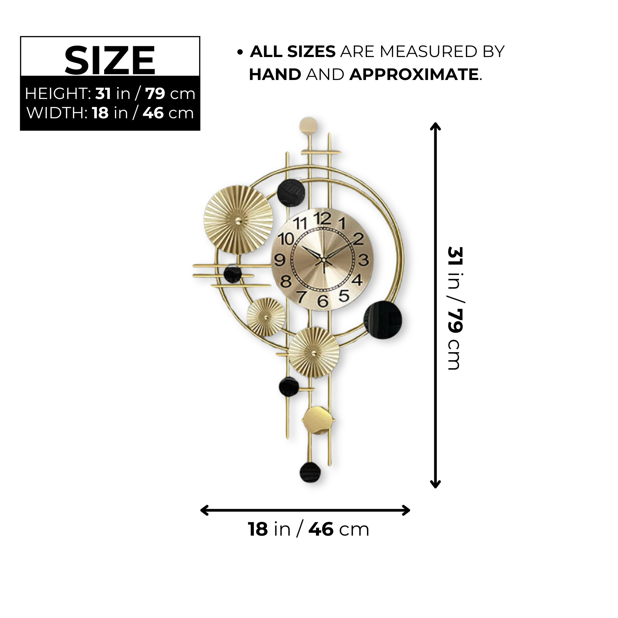 Latitude Run® Extra Large Gold Wall Clock, Decorative Vertical Clock ...